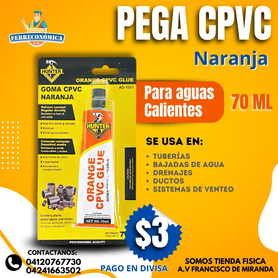 PEGA CPVC NARANJA - Tienda de Ferretería Ferreconómica | Infoguia Venezuela